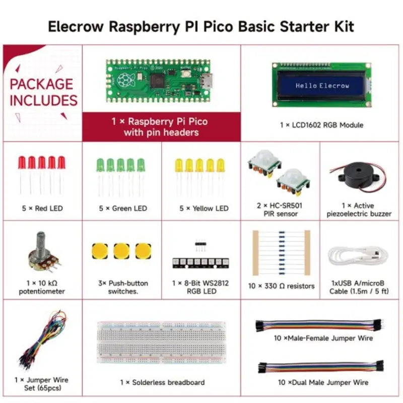 Elecrow Raspberry Pi Pico Starter Kit w/ 25 Lessons - RobotShop