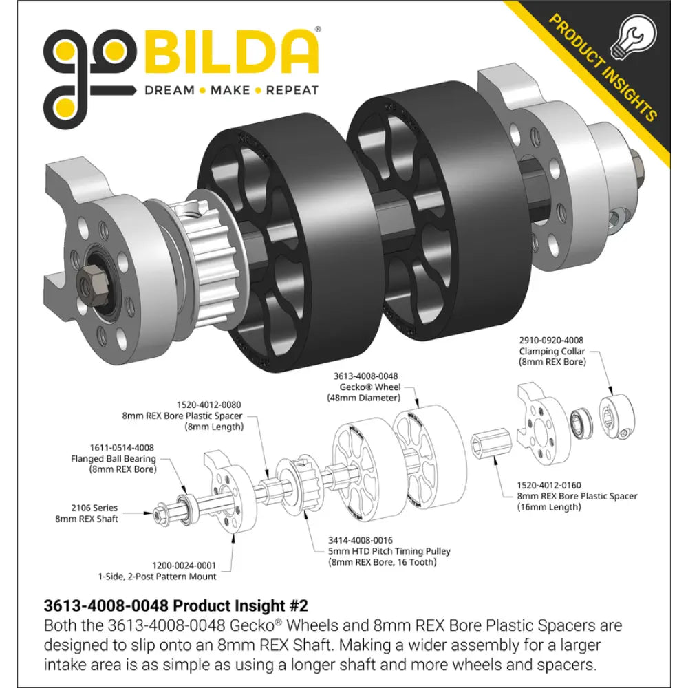 ServoCity 3613 Series Gecko Wheel (8mm REX Bore, 48mm Diameter) - RobotShop