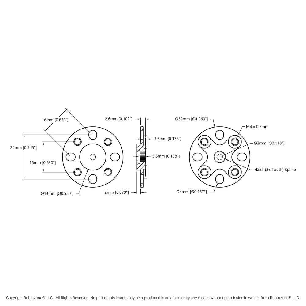 ServoCity 1906 Series Low-Profile Servo Hub (25 Tooth Spline, 32mm ...