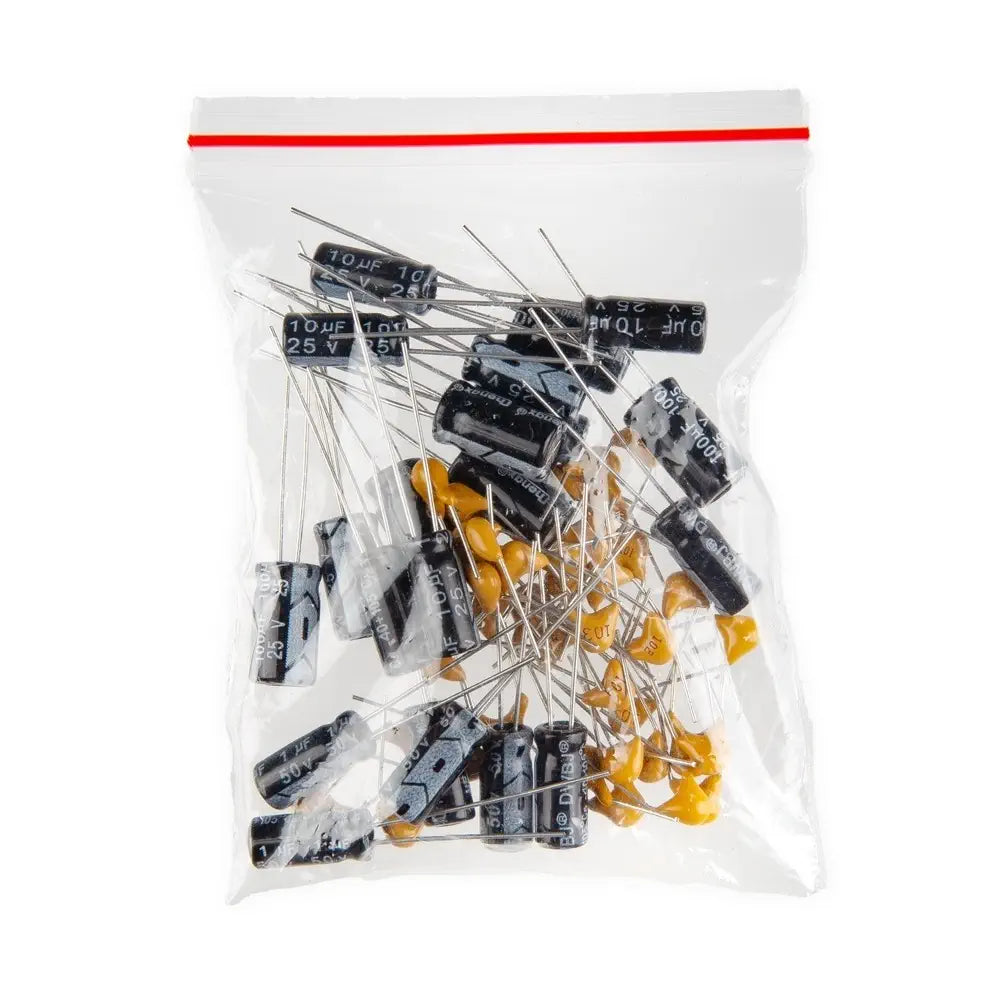 Sparkfun Bag-o-Capacitors 45-PC Kit w/ Ceramic & Electrolytic Capacitors 10pF to 100µF - RobotShop