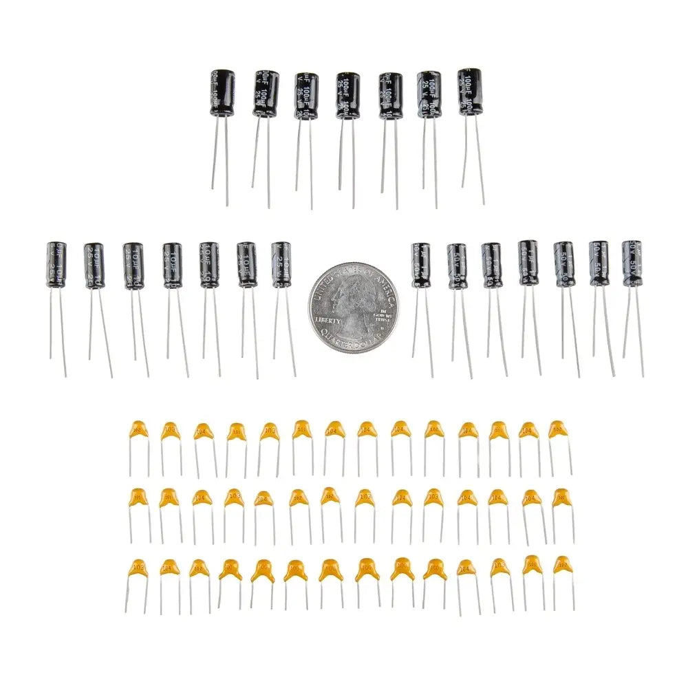 Sparkfun Bag-o-Capacitors 45-PC Kit w/ Ceramic & Electrolytic Capacitors 10pF to 100µF - RobotShop